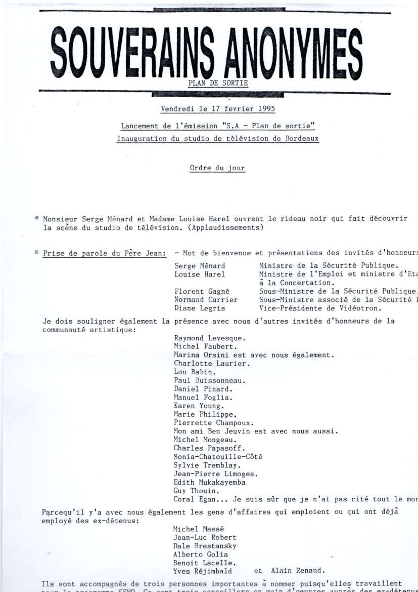 Plan de sortie | Souverains Anonymes